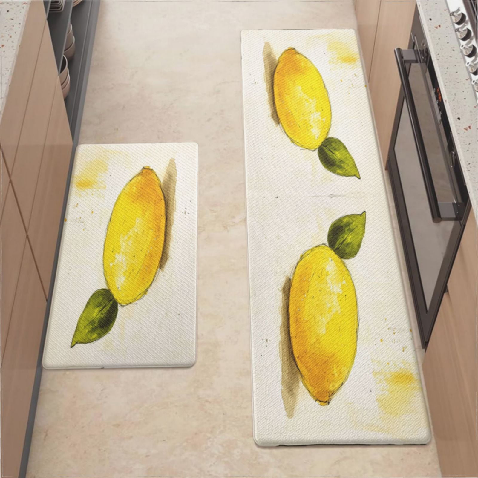 Kitchen Mats For Floor,Watercolor Lemon With Leaf (2) Kitchen Rug For ...