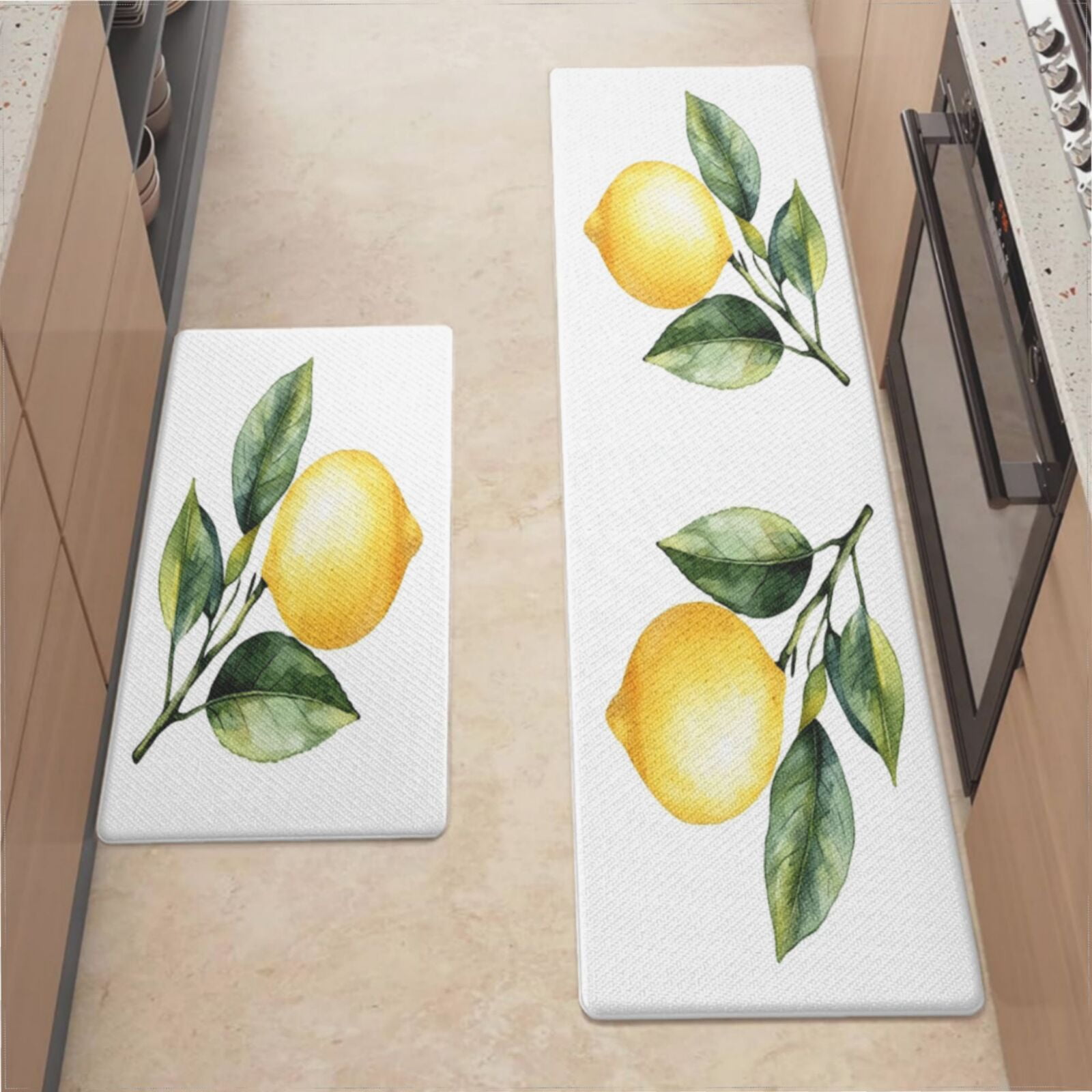 Kitchen Mats For Floor,Watercolor Lemon With Leaves (2) Kitchen Rug For ...