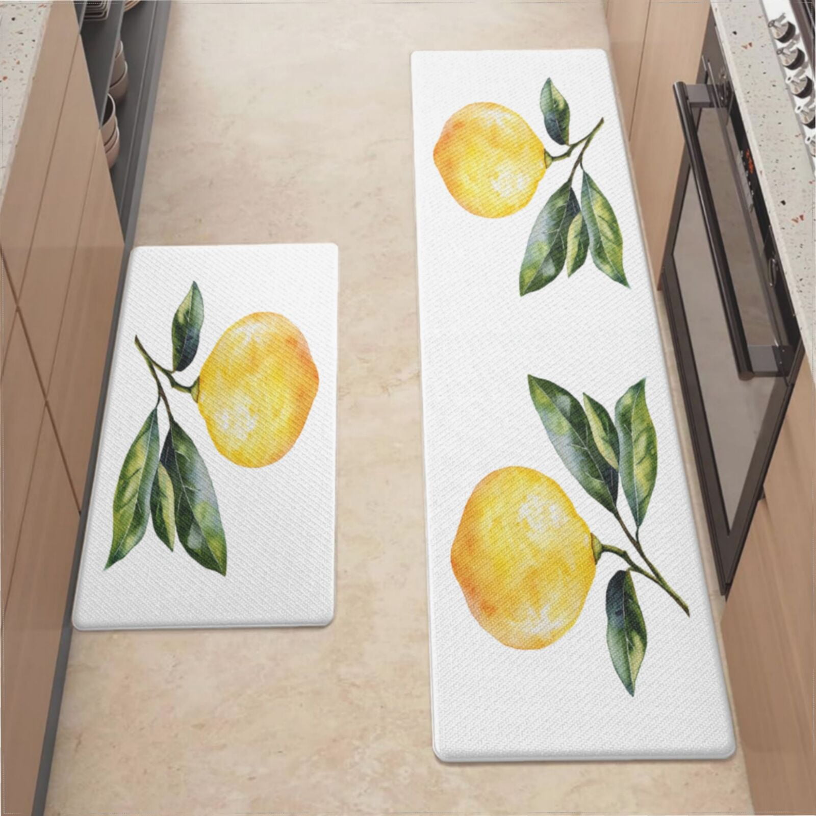 Kitchen Mats For Floor,Watercolor Lemon With Leaves (3) Kitchen Rug For ...