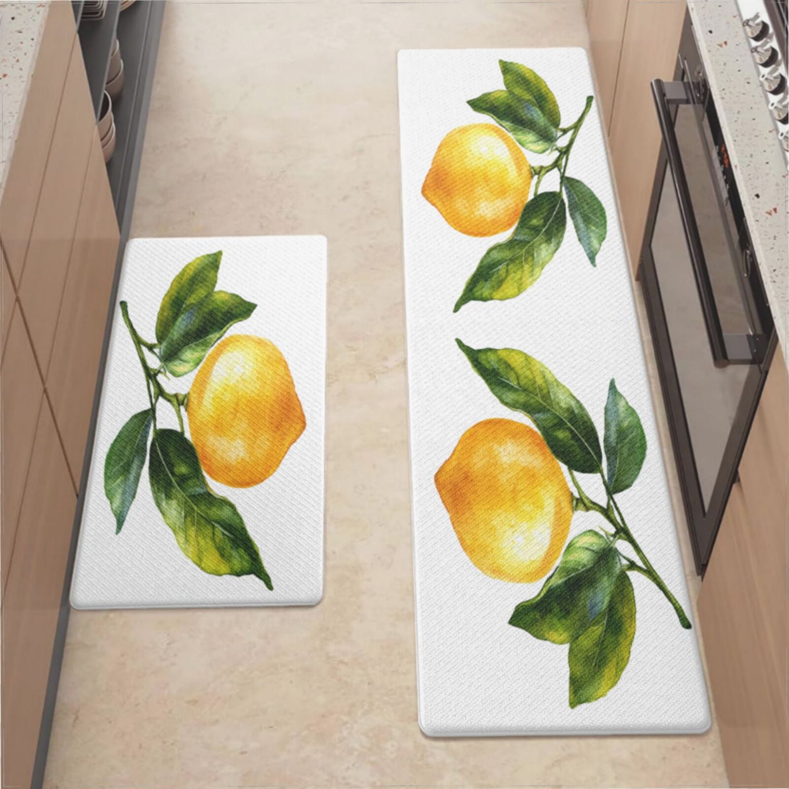 Kitchen Mats For Floor,Watercolor Lemon With Leaves Kitchen Rug For ...