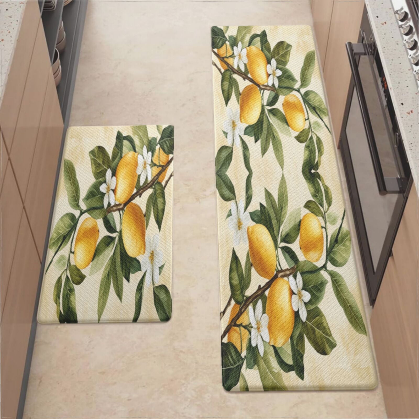 Kitchen Mats For Floor,Watercolor Lemons With Flowers Kitchen Rug For Kitchen ,Laundry,Office ...