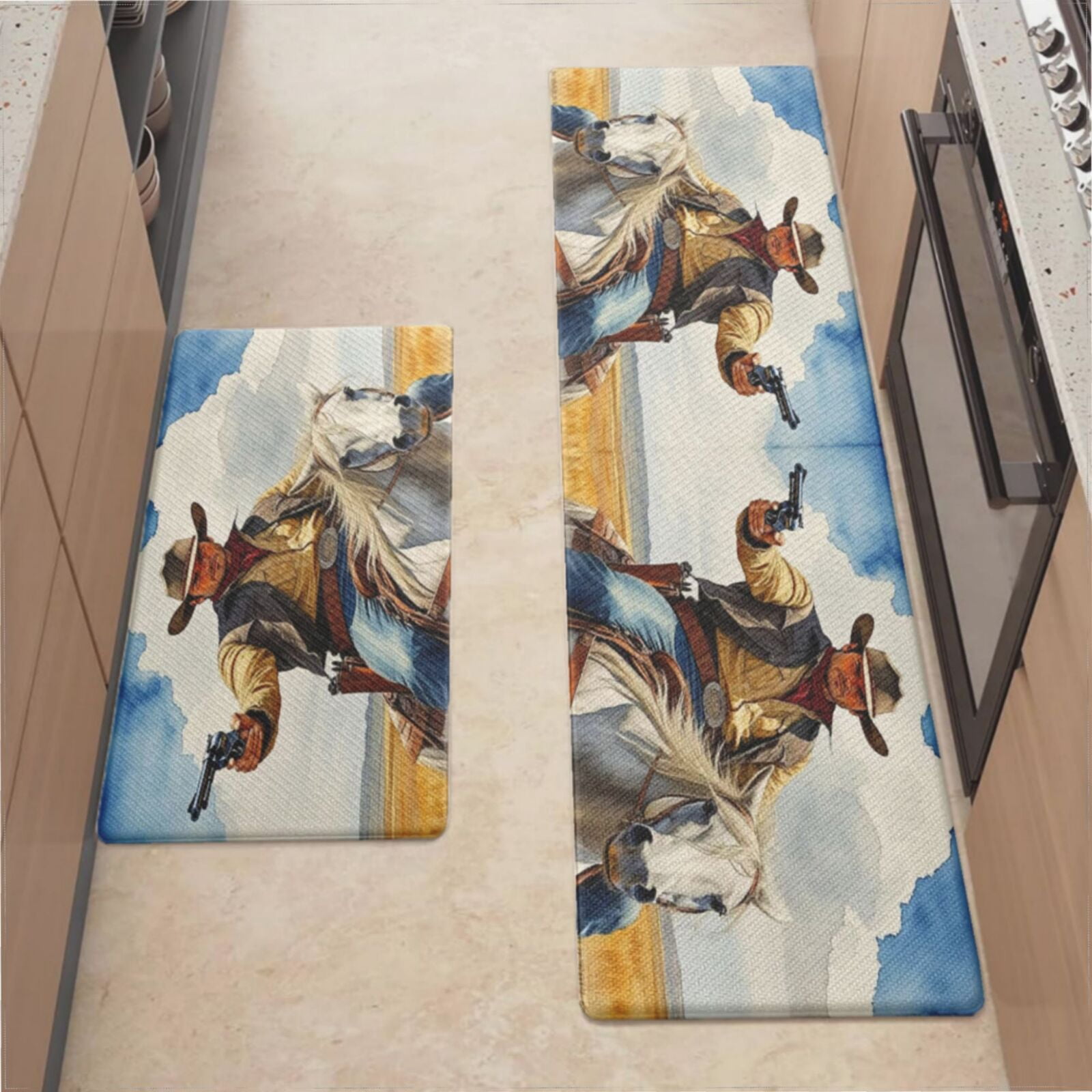 Kitchen Mats For Floor,Western Cowboy Riding A White Horse Kitchen Rug ...