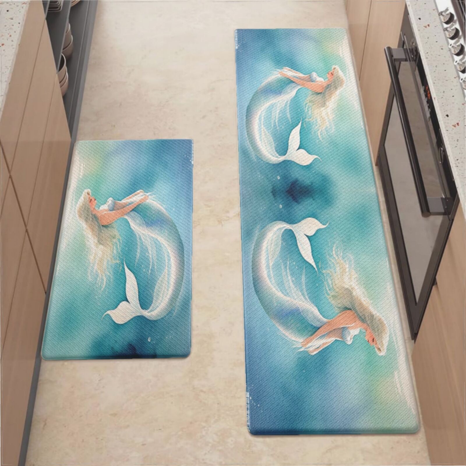Kitchen Mats For Floor,White Mermaid Kitchen Rug For Kitchen ,Laundry ...