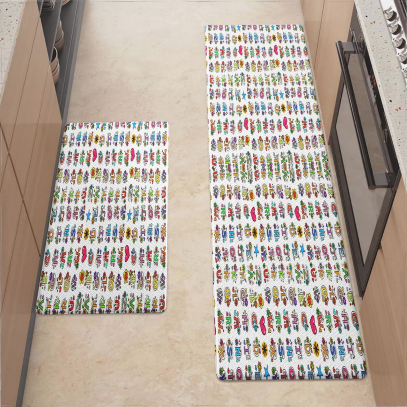 Kitchen Mats For Floor,Whole Alphabet Abc Monogram Hand Drawn Colorful ...