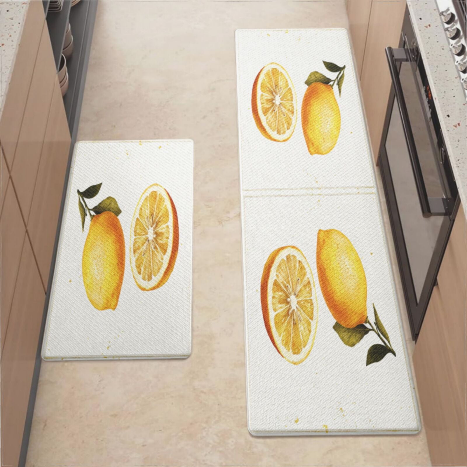 Kitchen Mats For Floor,Whole And Sliced Lemon Illustration (2) Kitchen ...