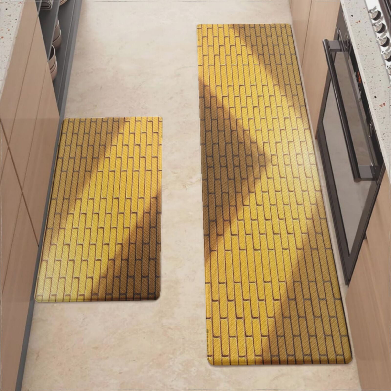 Kitchen Mats For Floor,Yellow Brick Wall,Brick Stone Wall Sunlight ...