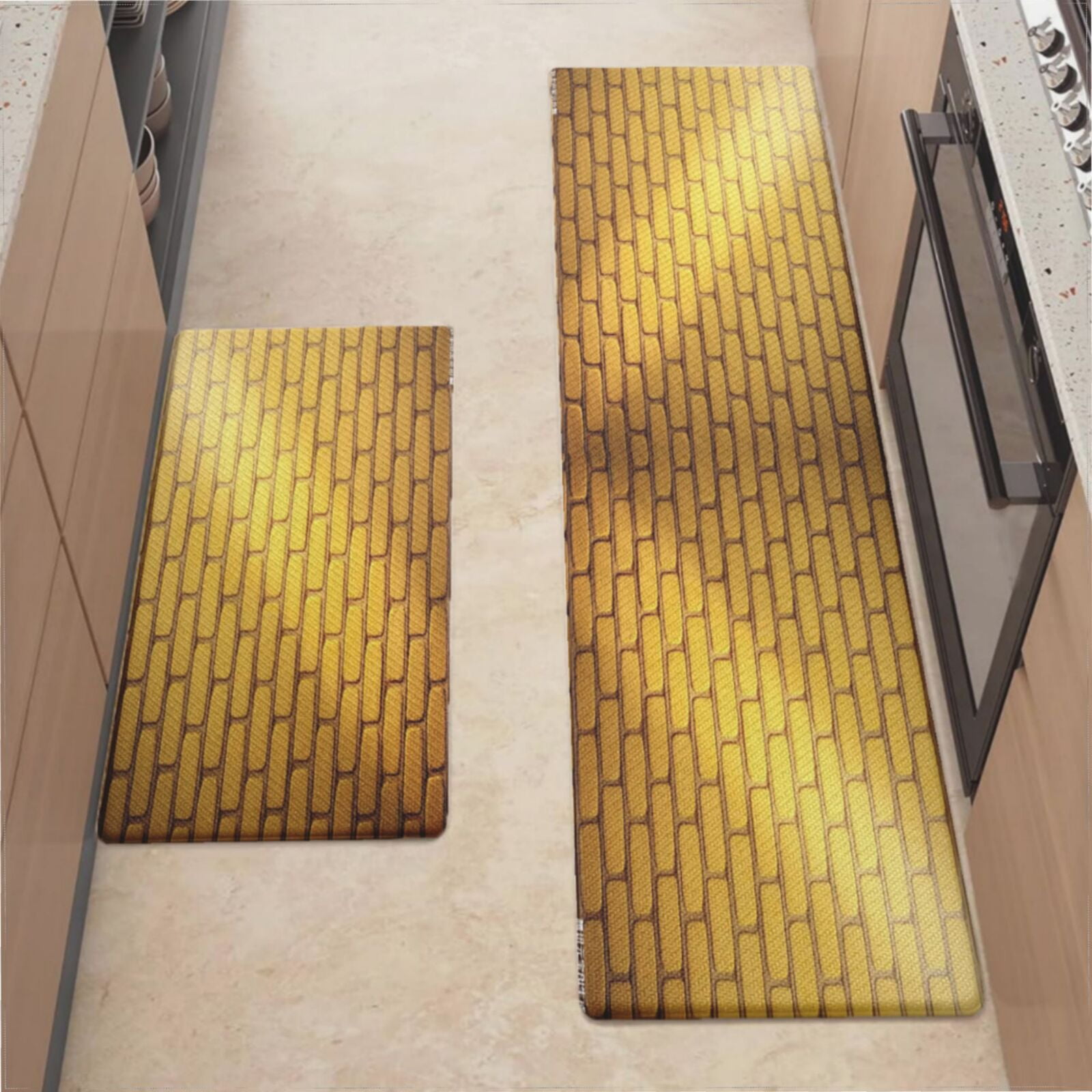 Kitchen Mats For Floor,Yellow Brick Wall Sunlight Kitchen Rug For ...