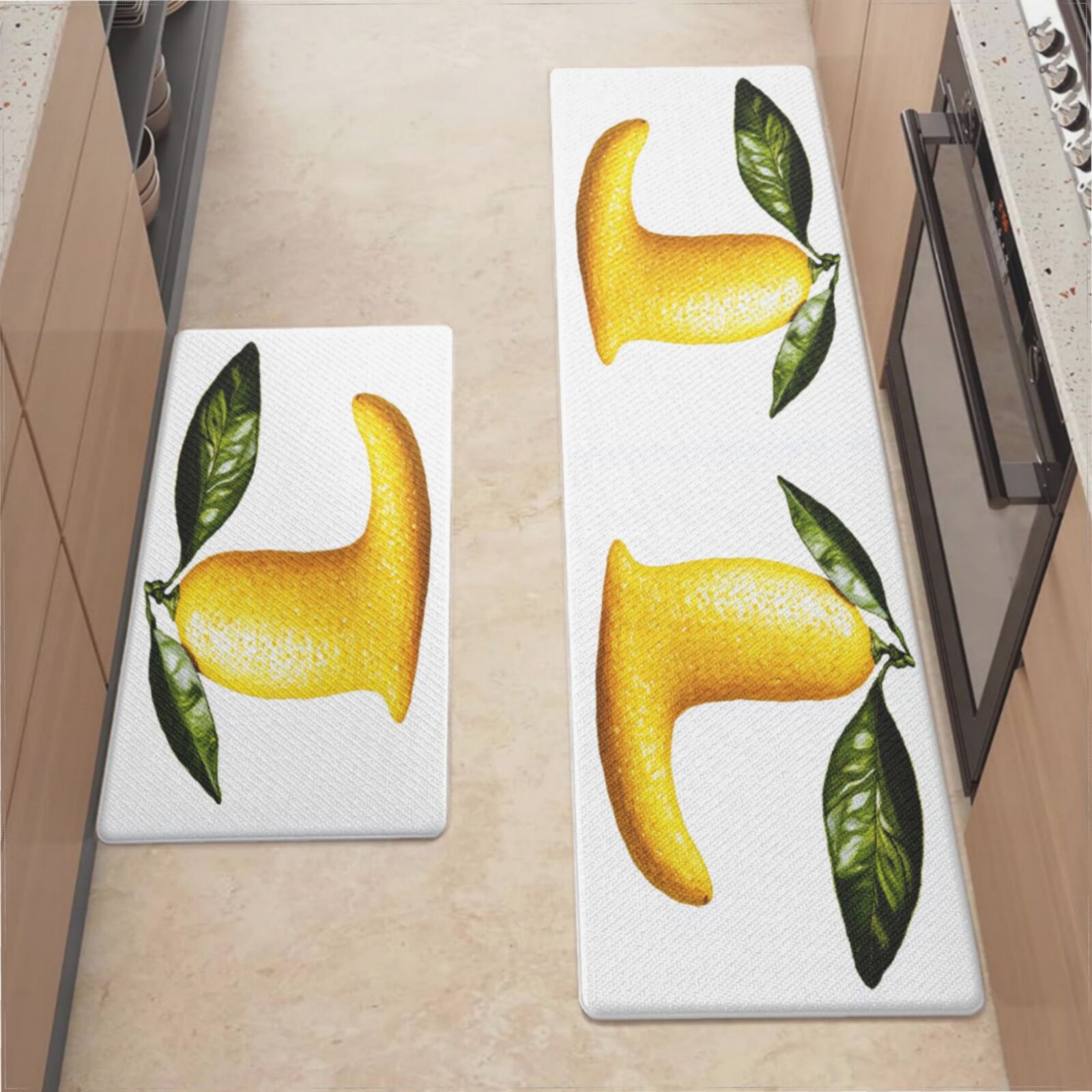 Kitchen Mats For Floor,Yellow Citrus Fruit With Leaves (2) Kitchen Rug ...