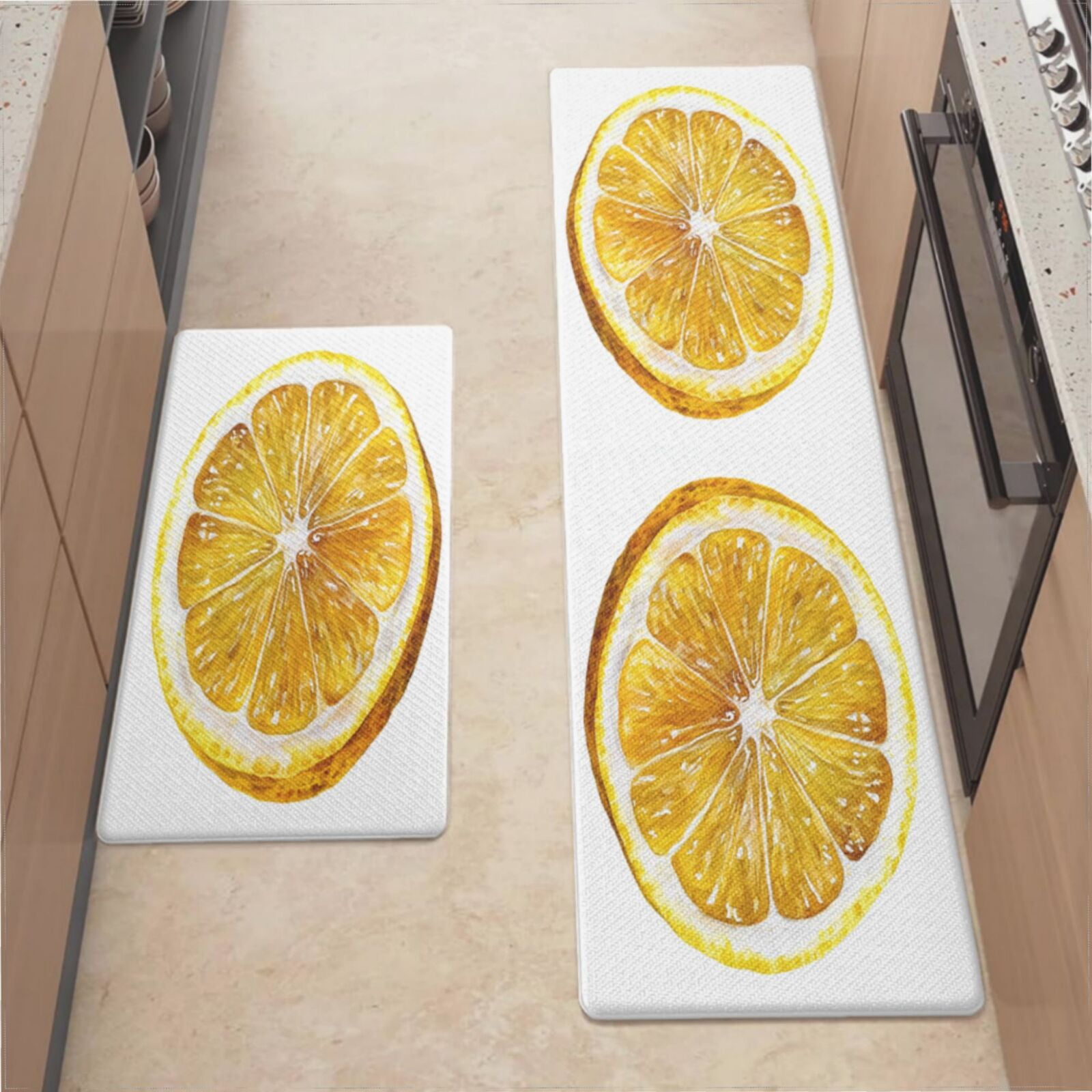 Kitchen Mats For Floor,Yellow Lemon Slice Illustration(1) Kitchen Rug ...