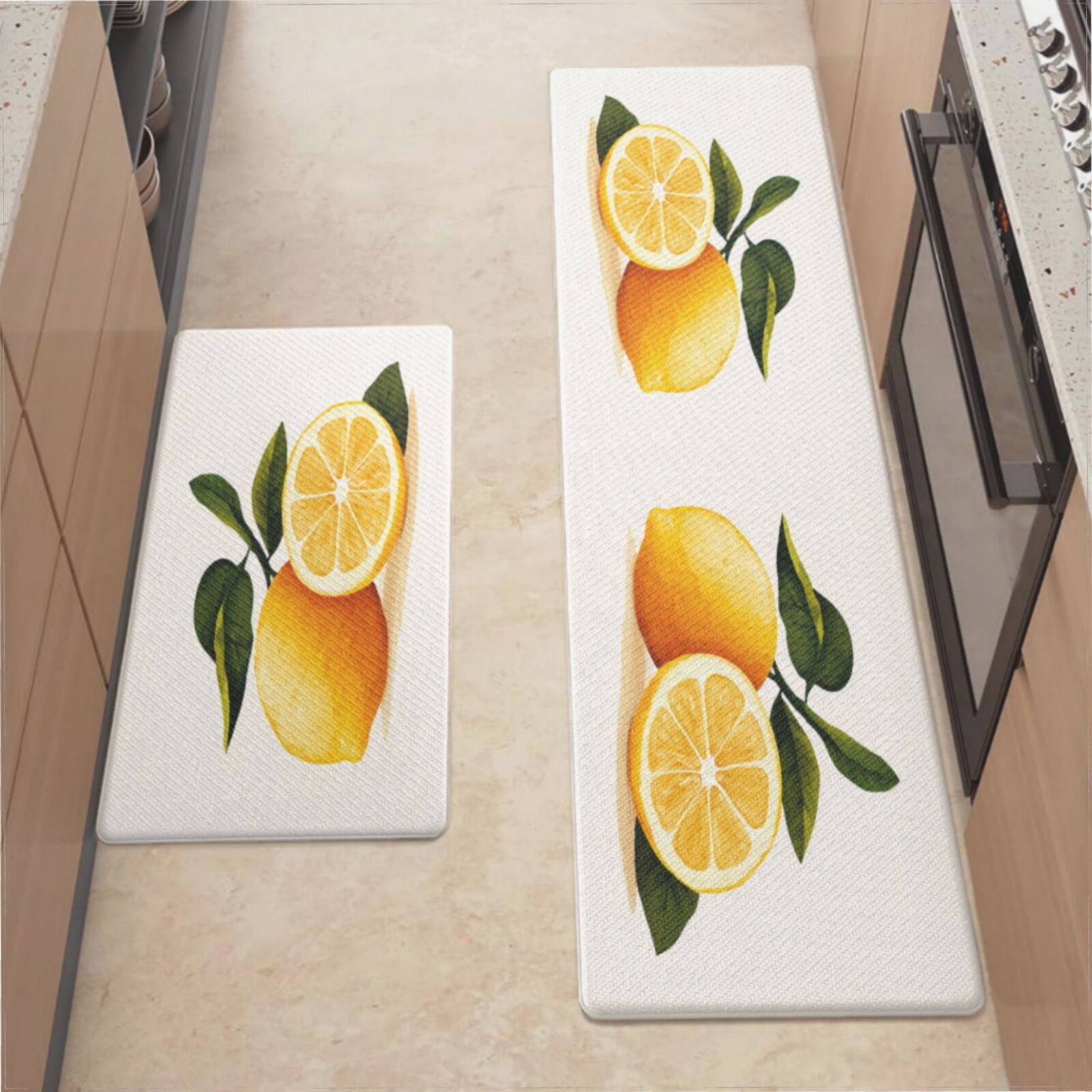 Kitchen Mats For Floor,Yellow Lemon With Leaves(1) (3) Kitchen Rug For ...