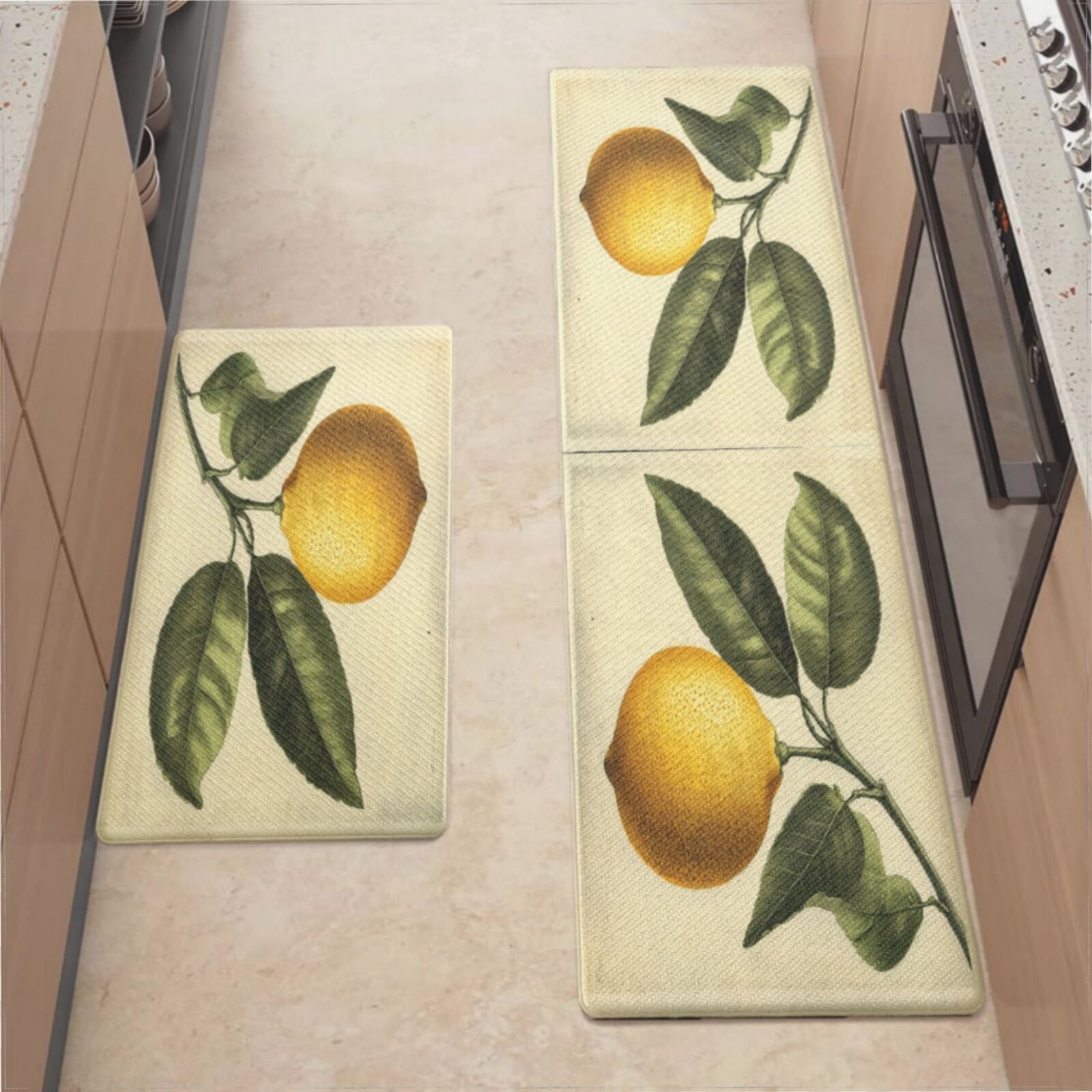 Kitchen Mats For Floor,Yellow Lemon With Leaves(1) Kitchen Rug For ...