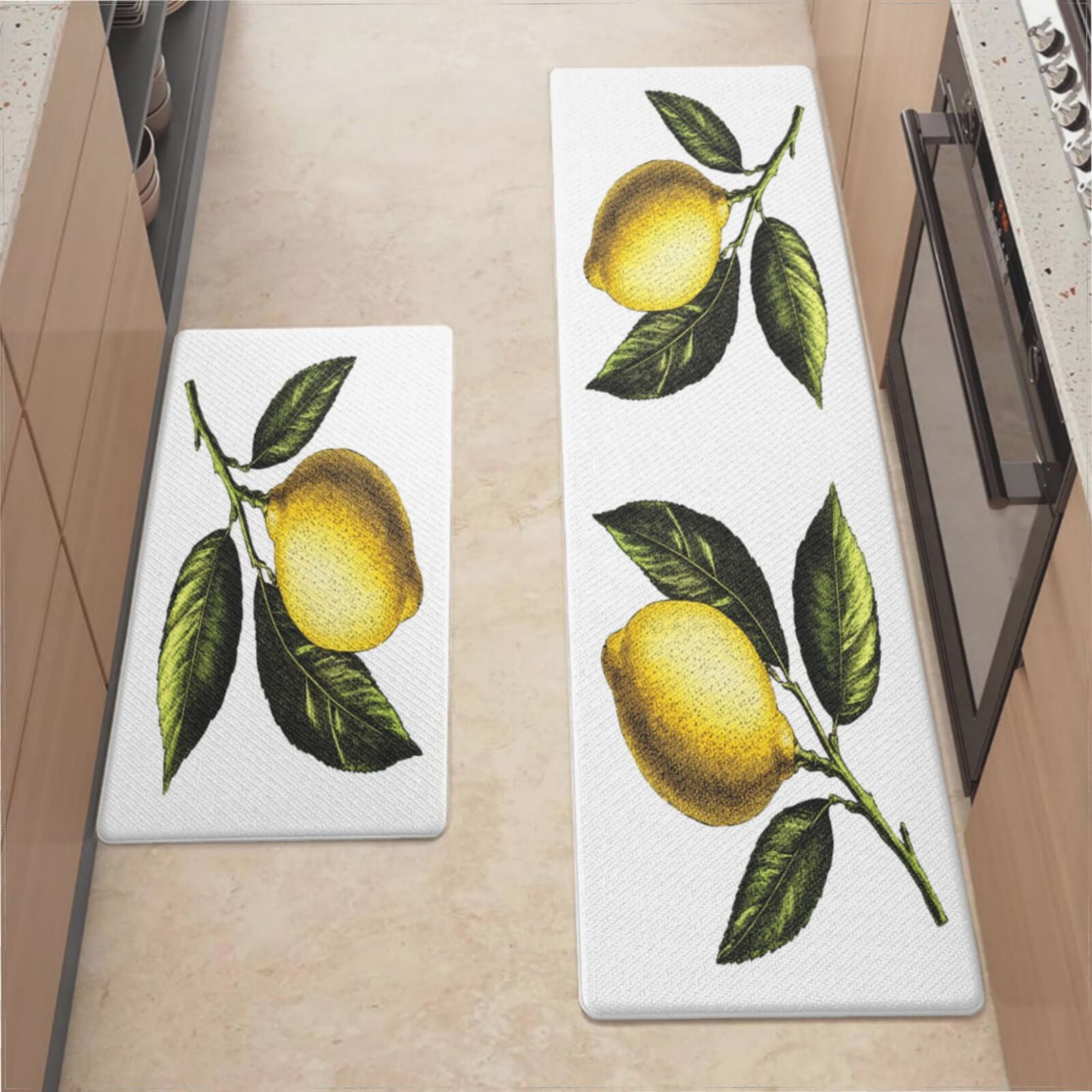 Kitchen Mats For Floor,Yellow Lemon With Leaves(1) Kitchen Rug For ...