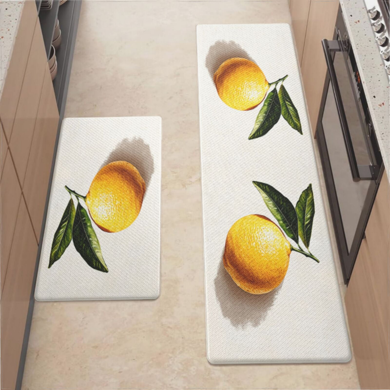 Kitchen Mats For Floor,Yellow Lemon With Leaves(2) (2) Kitchen Rug For ...