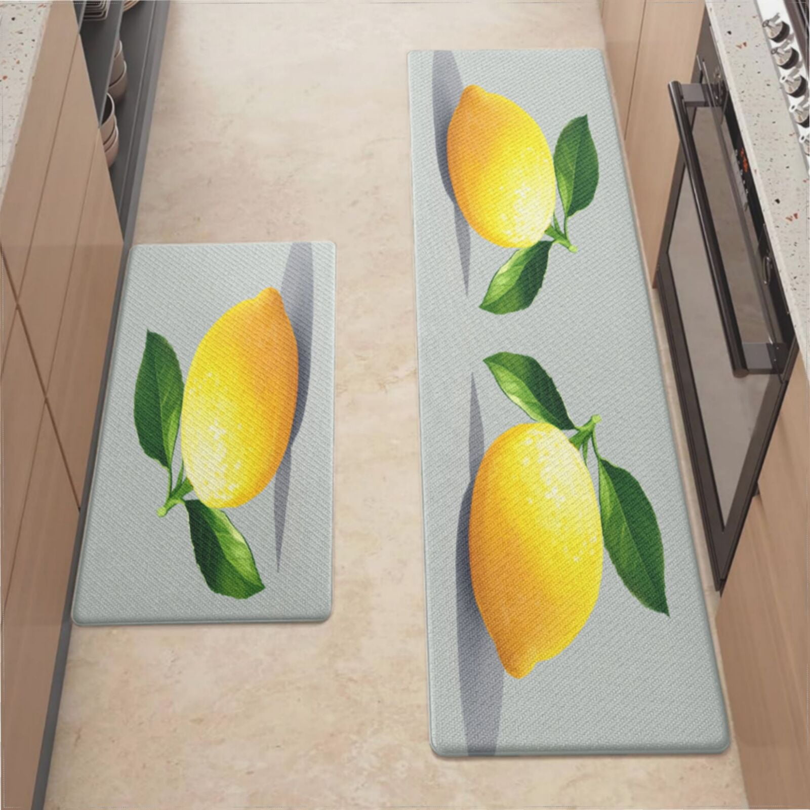 Kitchen Mats For Floor,Yellow Lemon With Leaves(2) (5) Kitchen Rug For ...