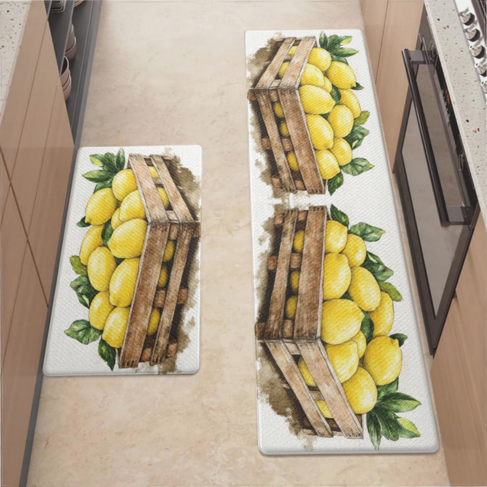 Kitchen Mats For Floor,Yellow Lemons In Wooden Crate Kitchen Rug For ...