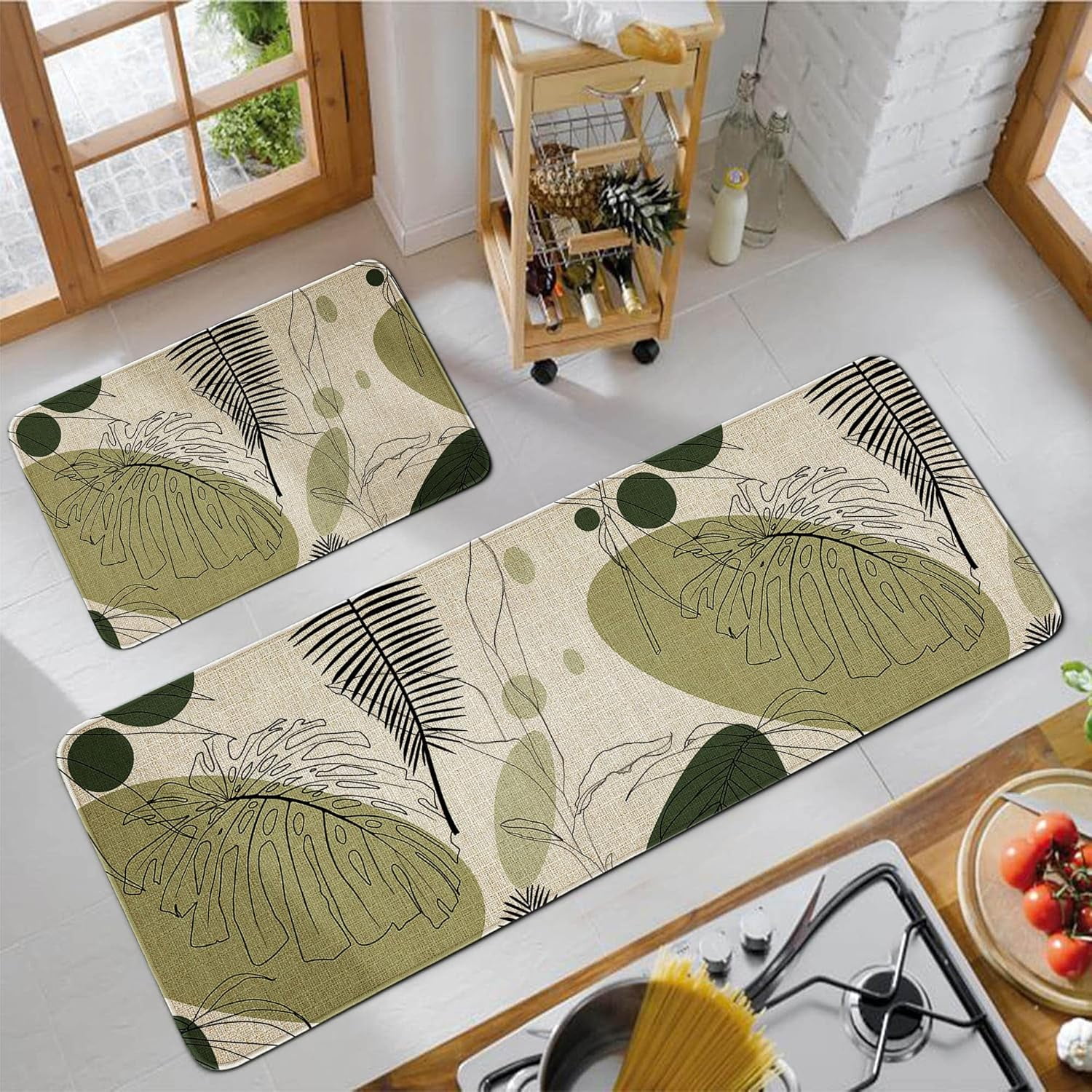Kitchen Mats and Rugs Non Skid Washable 2 Pieces Natural Rubber Boho ...