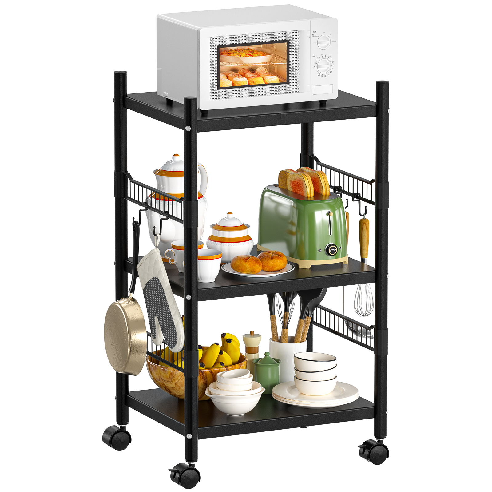 Gymax Large Kitchen Bakers Rack Microwave Stand with Rolling Storage ...