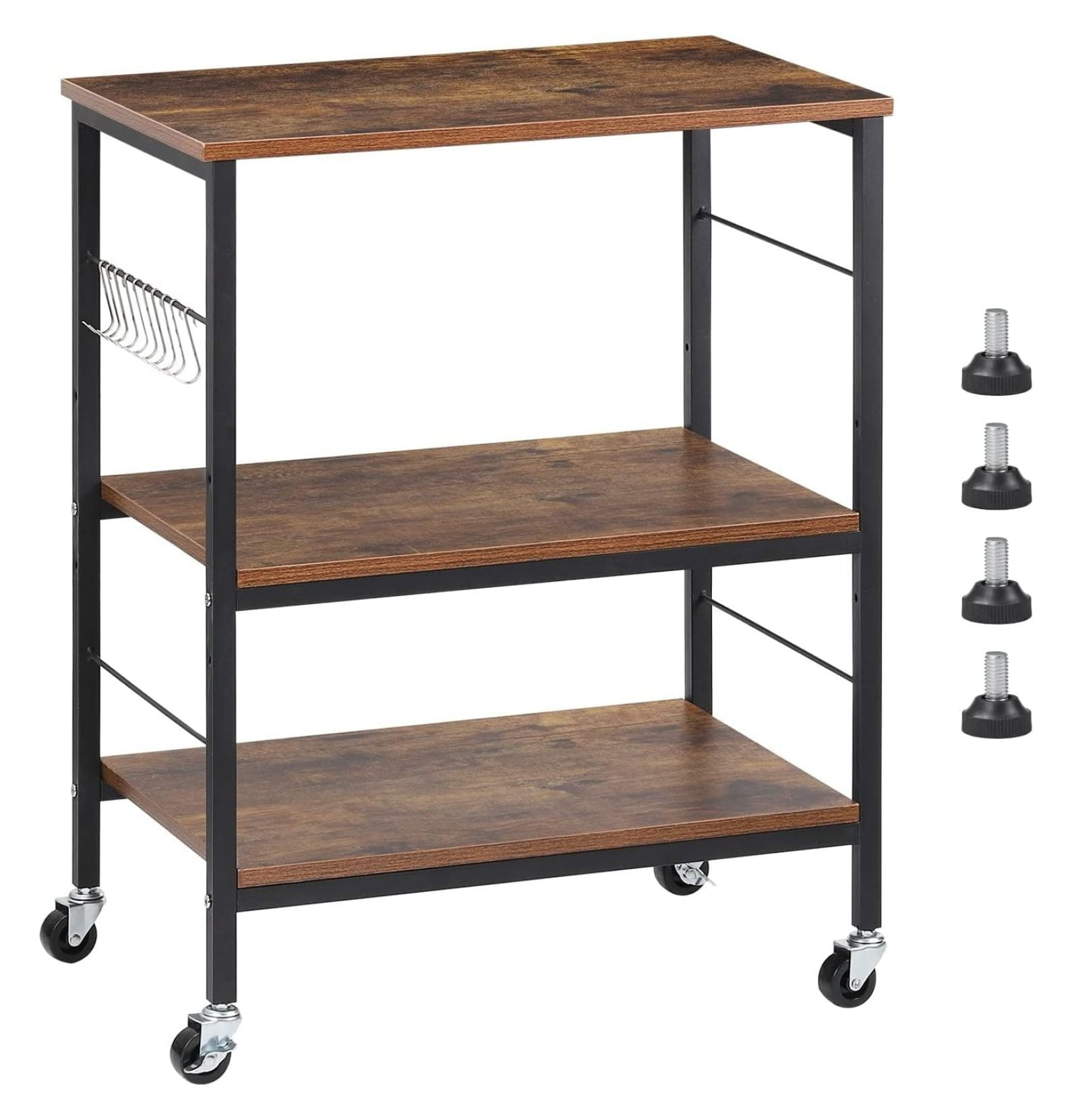 Kitchen Microwave Stand Rustic Small Bakers Rack 3 Tier with 10 Kitchen ...