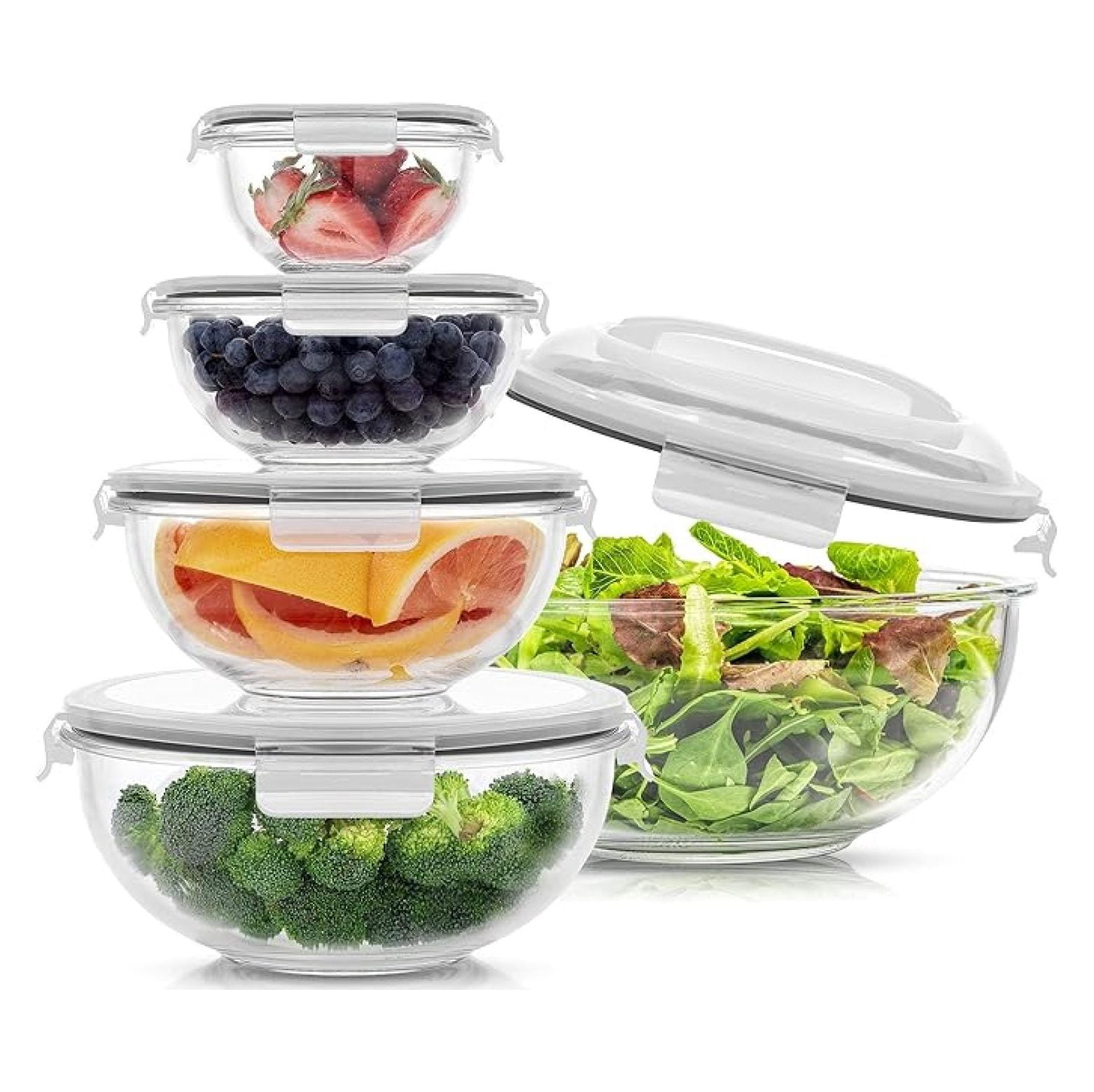 Kitchen Mixing Bowls. 5pc Glass Bowls with Lids Set – Neat Nesting ...
