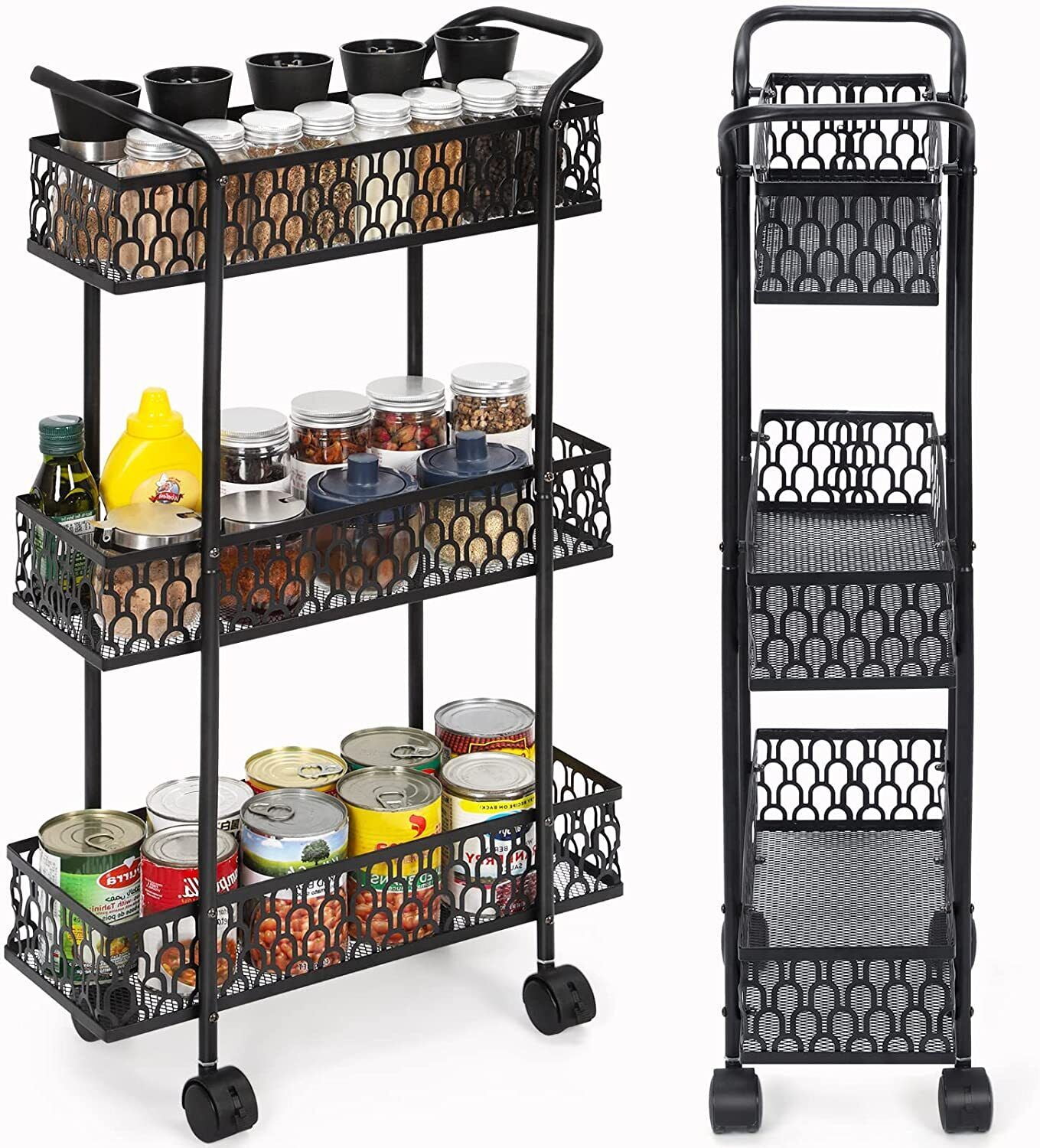 Kitchen Narrow Rolling Cart Slim Storage Cart Pantry Utility Cart Rack ...