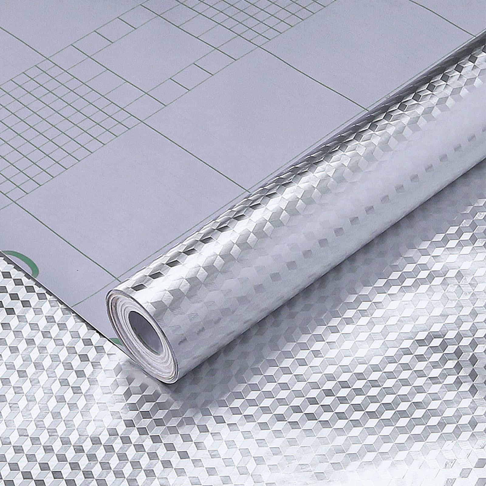 Kitchen Oil Proof Aluminum Foil Sticker Silver Chequer Peel And Stick ...