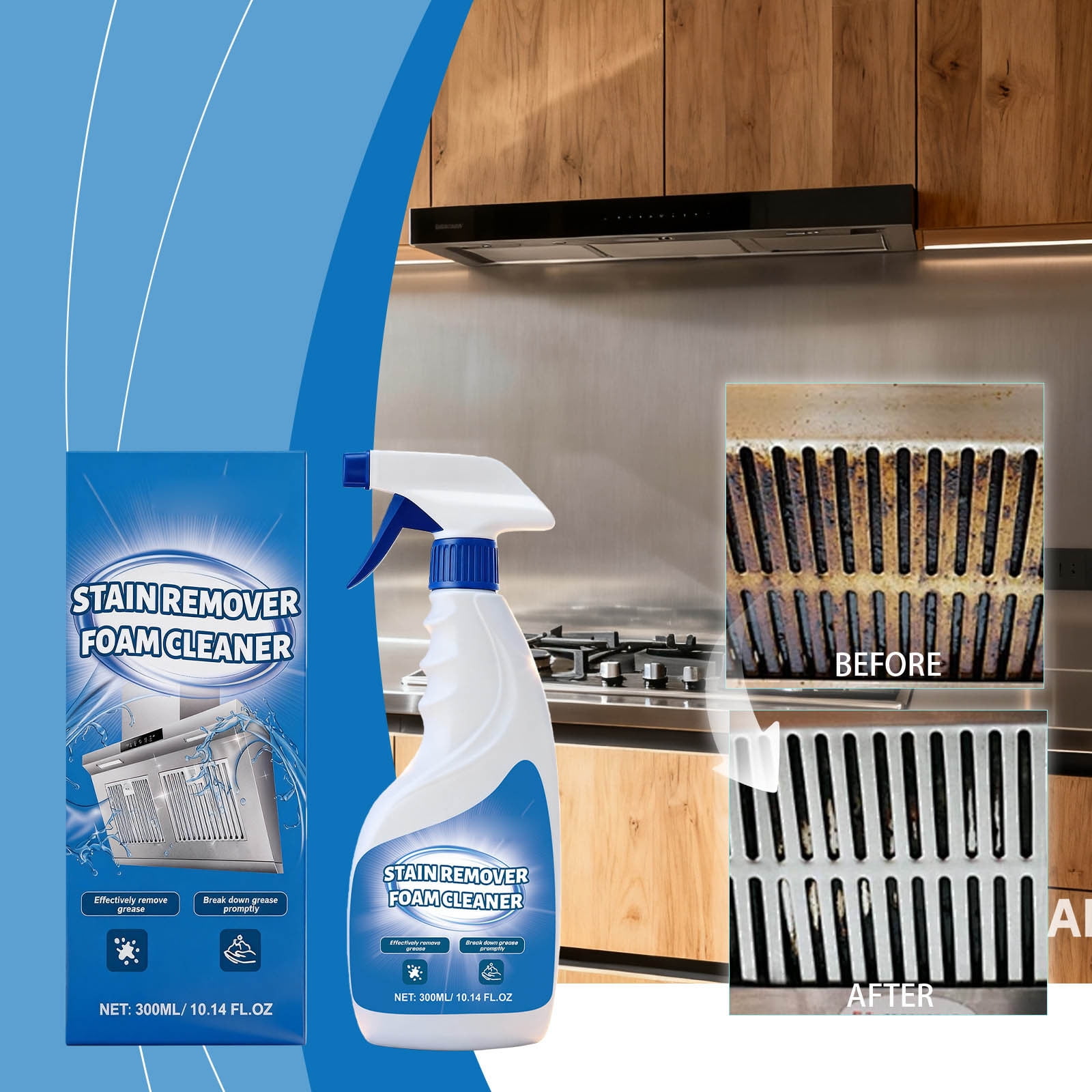 Kitchen Oil Stain Cleaner, 300Ml Multi-Surface Degreaser, Powerful ...