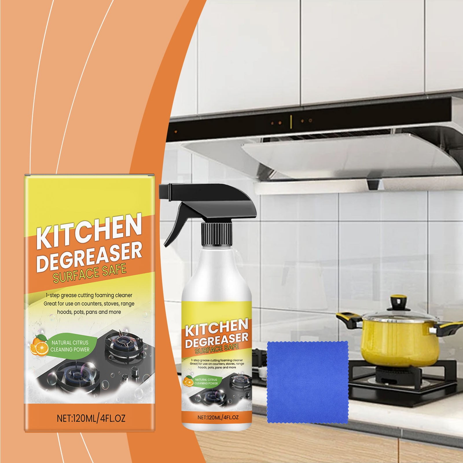 Kitchen Oil Stain Remover Spray | Heavy Duty Range Hood Cleaner - Grease & Fume Purifier | Deep ...