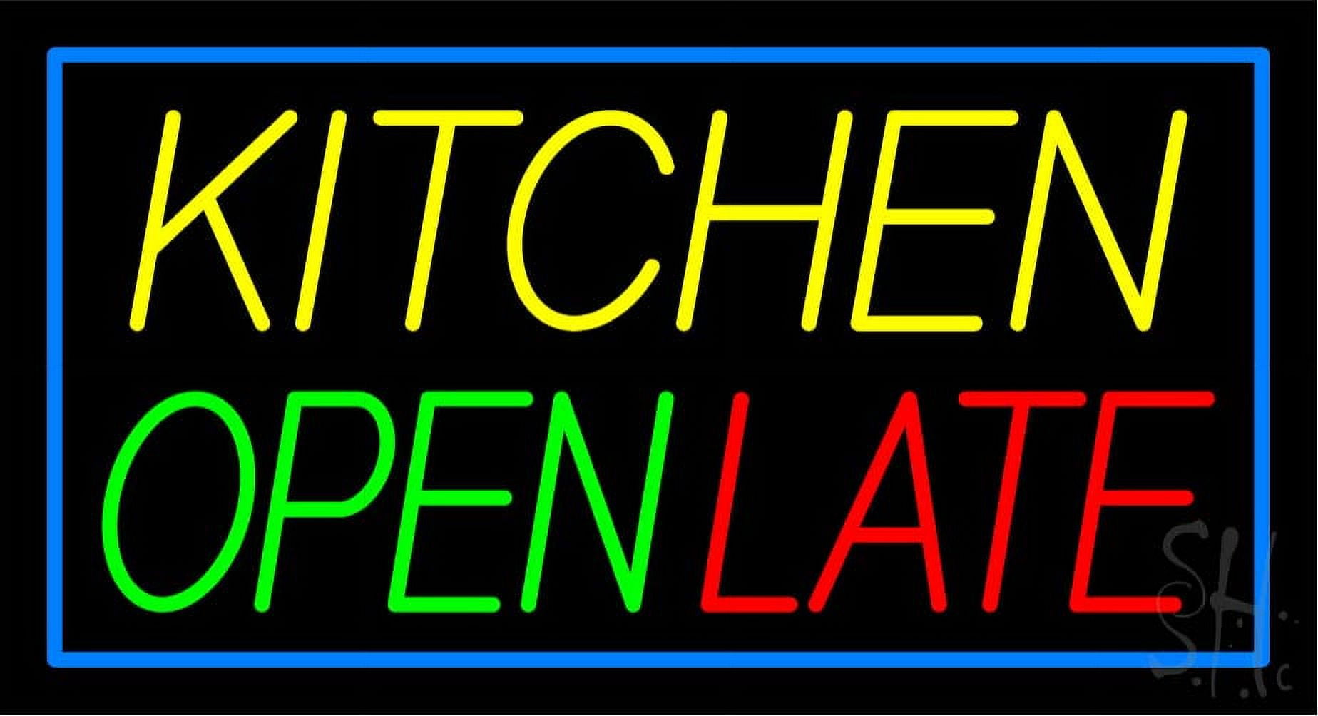 Kitchen Open Late LED Neon Sign 20 x 37 - inches, Black Square Cut ...