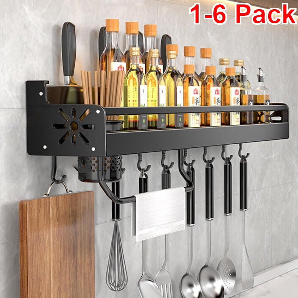 Kitchen Organizer Shelf Wall-Mounted Spice Storage Rack Chopstick Spoon ...