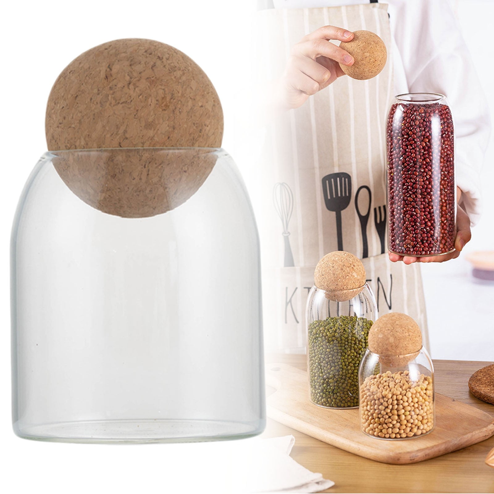 Kitchen Organizers Storage Glass Jars With Cork Lids Coffee Tea Sugar ...