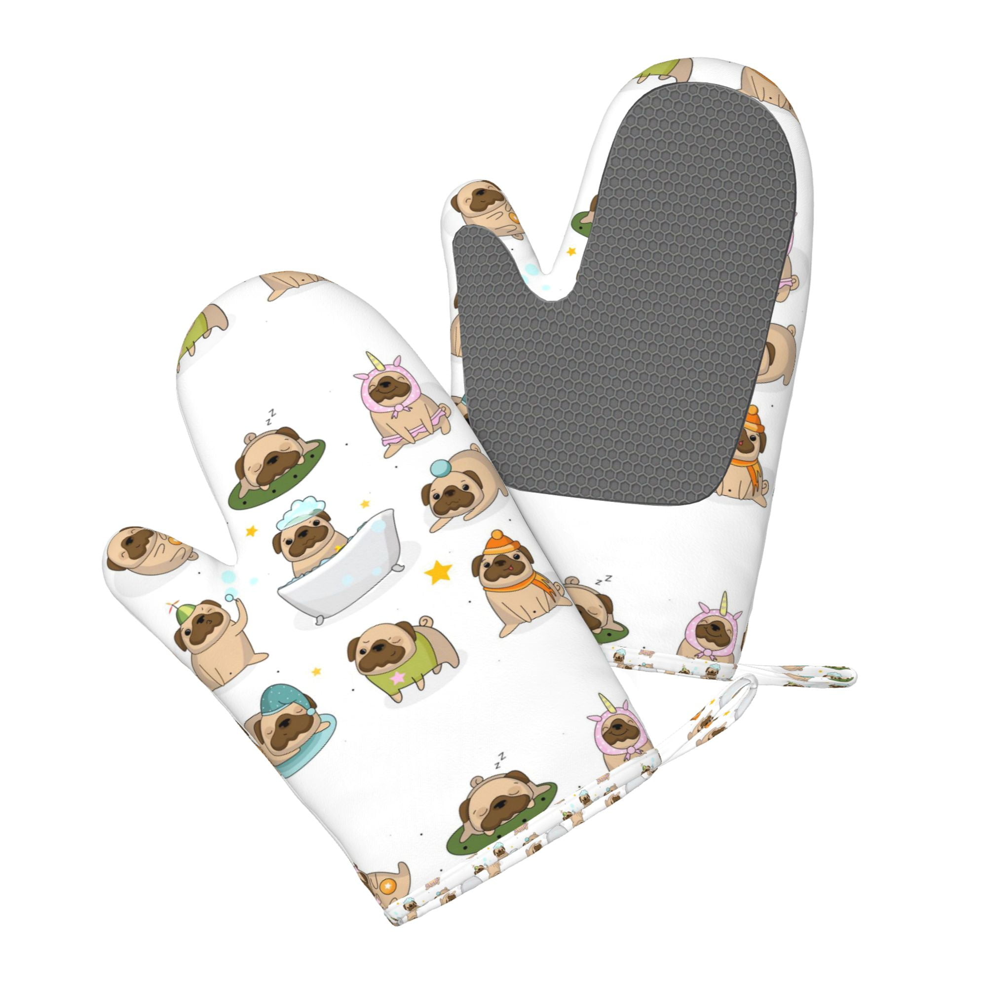 Kitchen Oven Glove Pug dog set hand drawn pug stickers Non-Slip ...