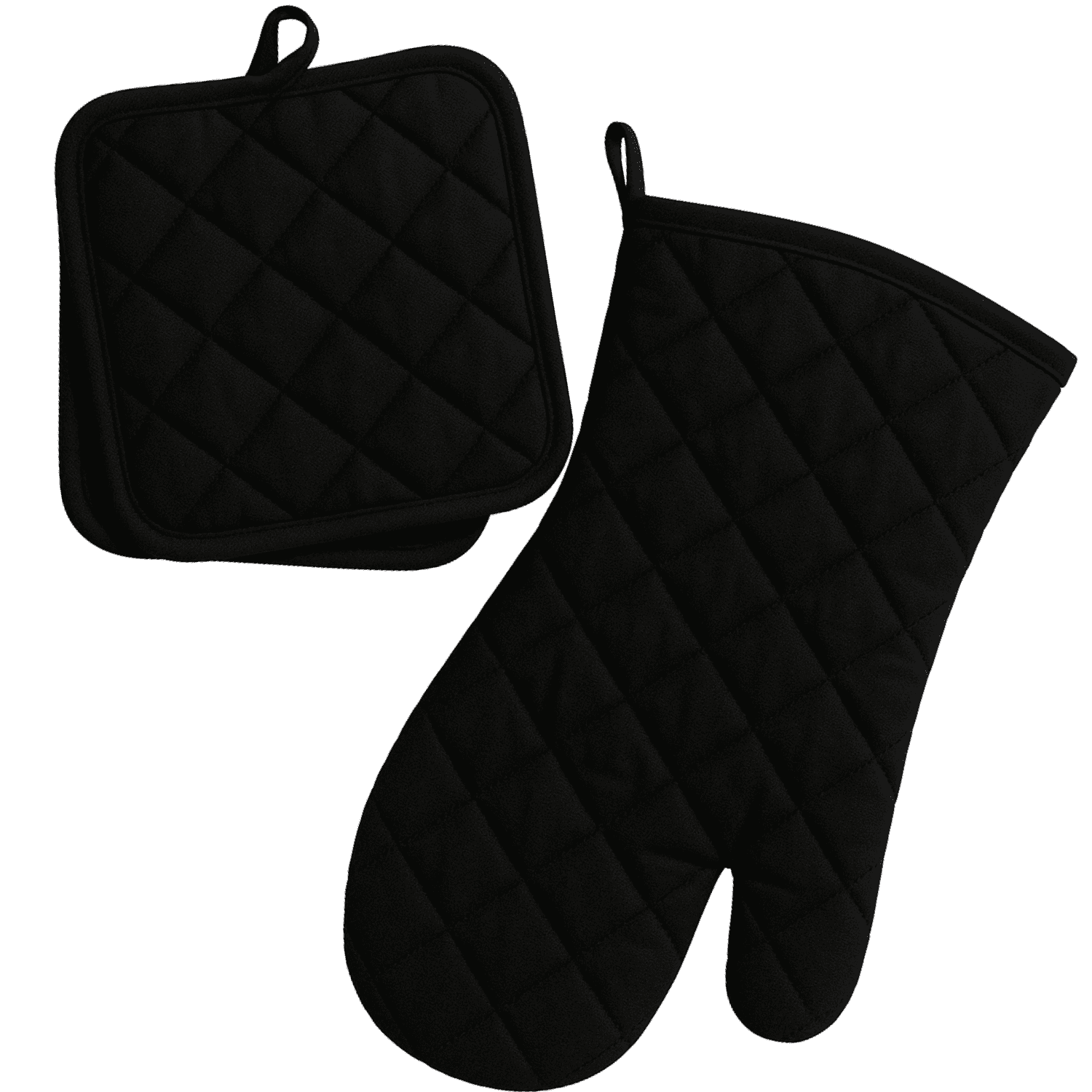 Osnell USA Oven Mitt and Pot Holder Set, Black Cotton Quilted 3pc ...