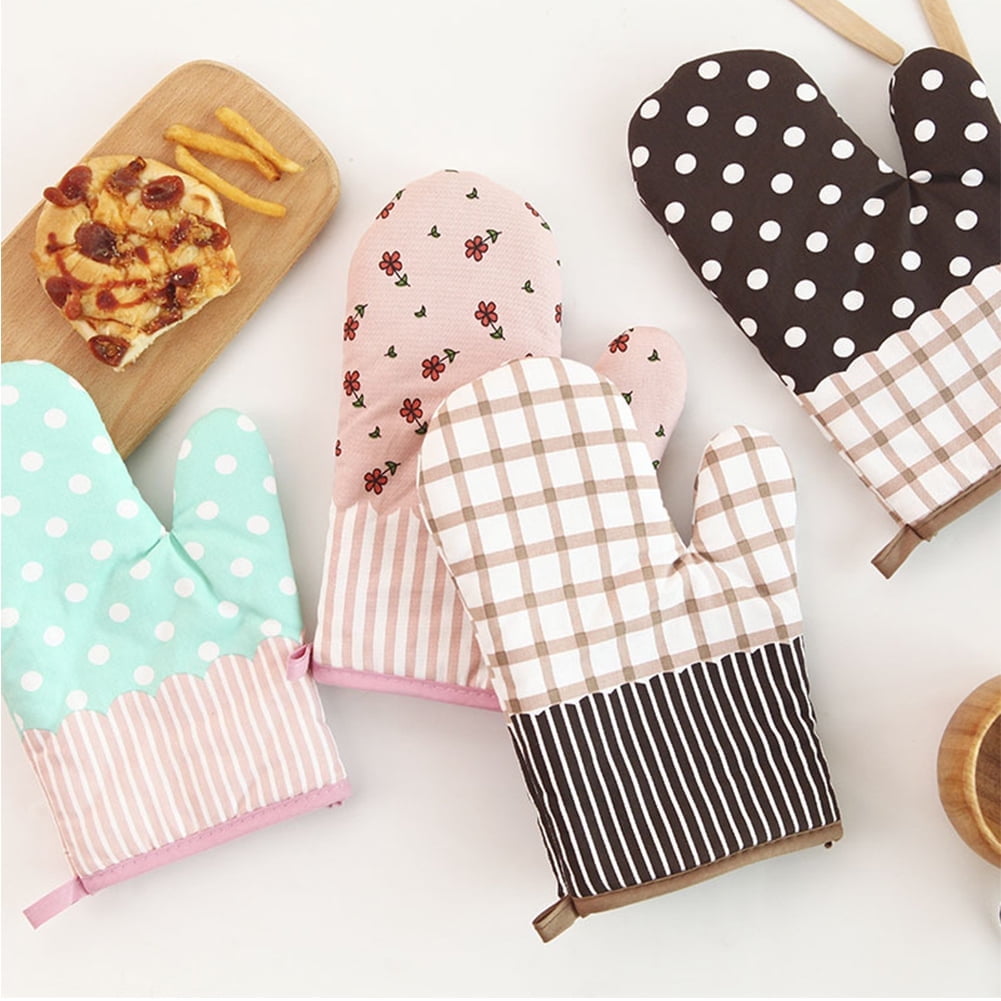 Dalrosia Kitchen Oven Mitts, Heat Resistant Cotton Oven Gloves Set of 2 ...