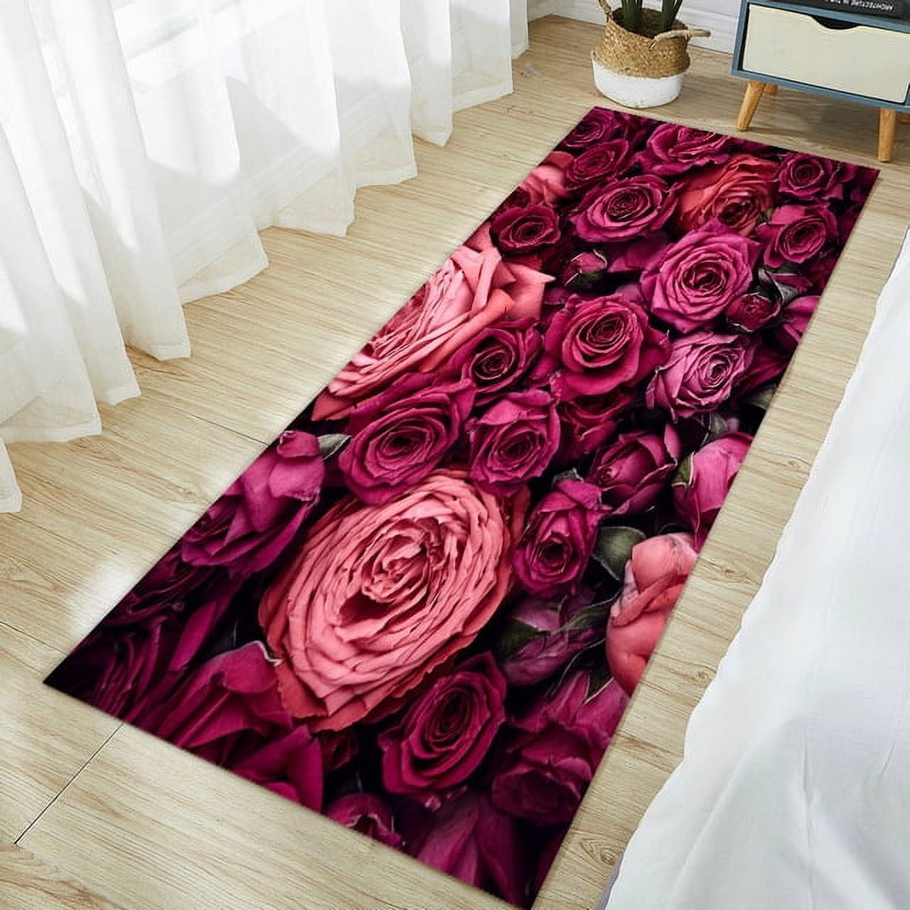 Kitchen PCV Mat Bathroom Flannel Living Room Decorative Mat Rose Flower ...