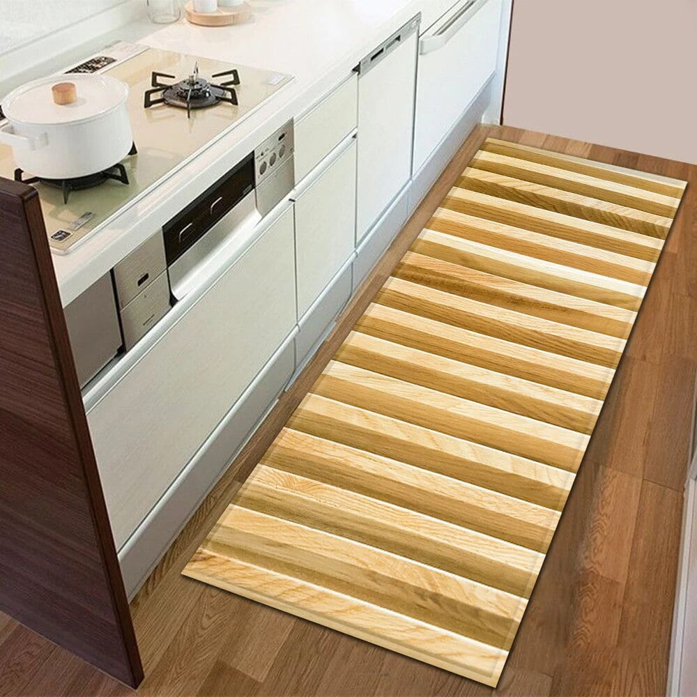 Kitchen PCV Mat Color Wood Grain Mat Bedroom Carpet Kitchen Entrance ...