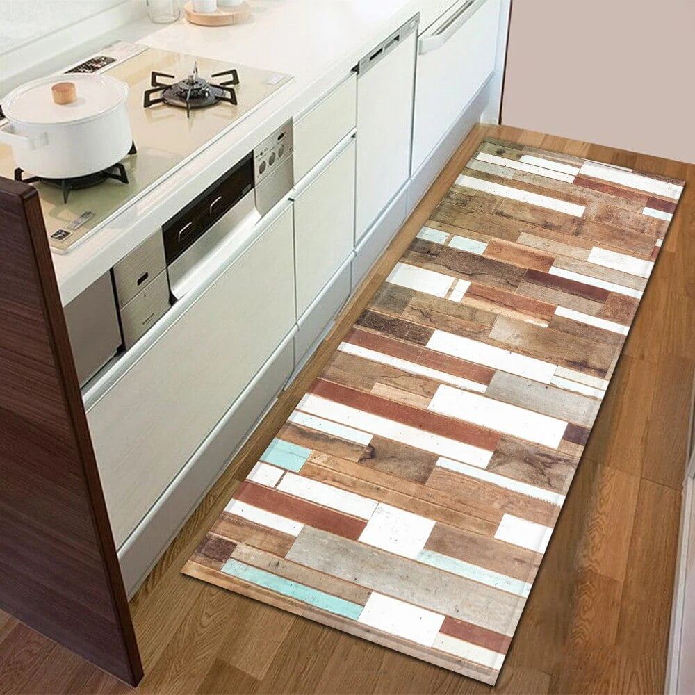 Kitchen PCV Mat Color Wood Grain Mat Bedroom Carpet Kitchen Entrance ...