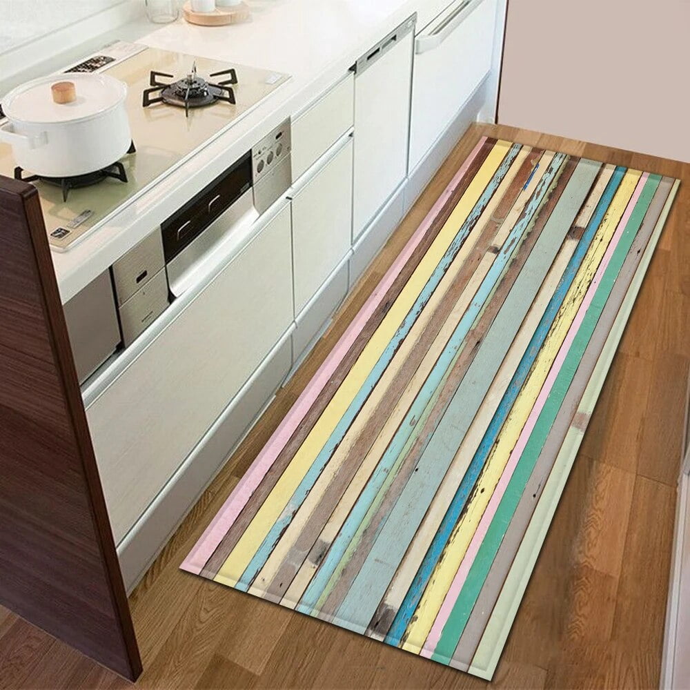 Kitchen PCV Mat Color Wood Grain Mat Bedroom Carpet Kitchen Entrance ...