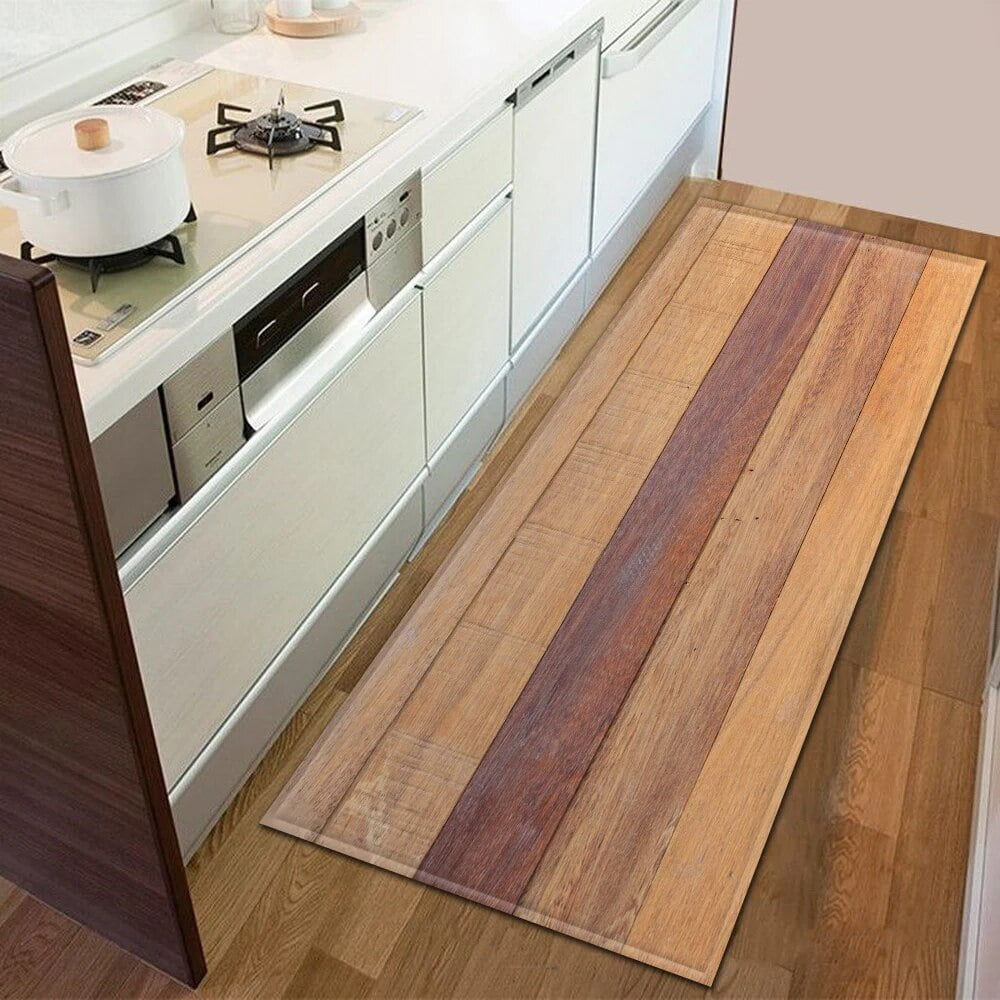Kitchen PCV Mat Color Wood Grain Mat Bedroom Carpet Kitchen Entrance ...