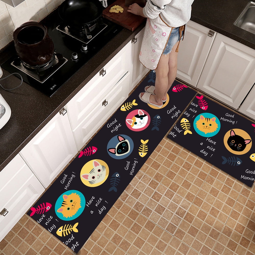 Kitchen PCV Mat Creative Fish Print Floor Mat Long Strip Kitchen Carpet ...