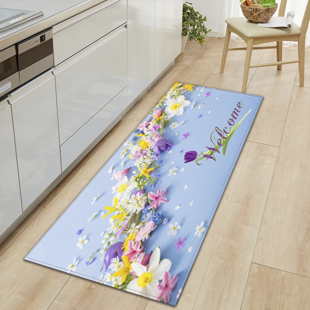 Kitchen PCV Mat Floral Home Hallway Entrance Doormat Living Room Children Bedroom Decor Carpet ...