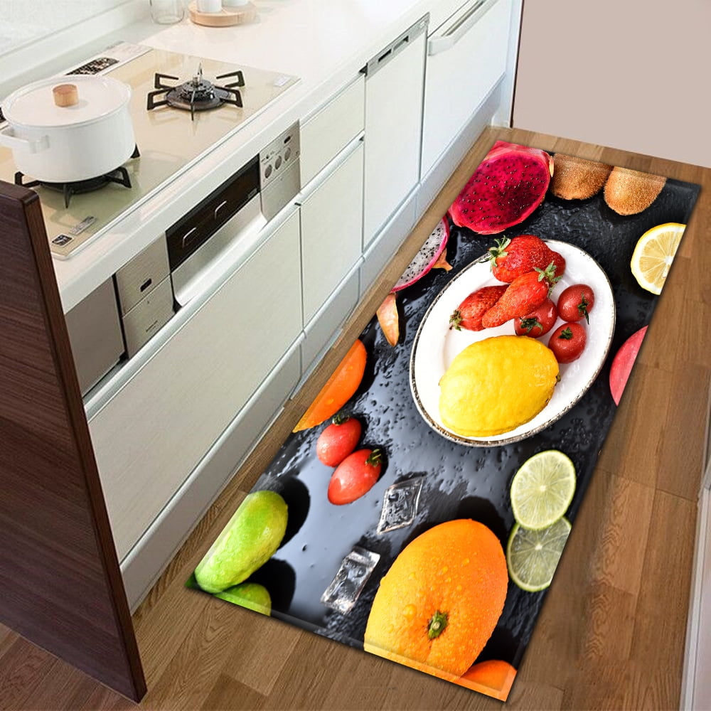 Kitchen PCV Mat Fruit and Vegetable Printed Rug Kitchen Entrance Door ...