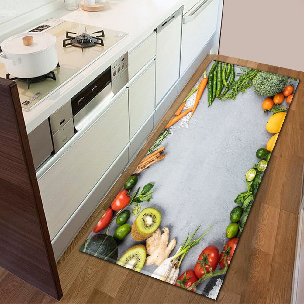 Kitchen PCV Mat Fruit and Vegetable Printed Rug Kitchen Entrance Door ...