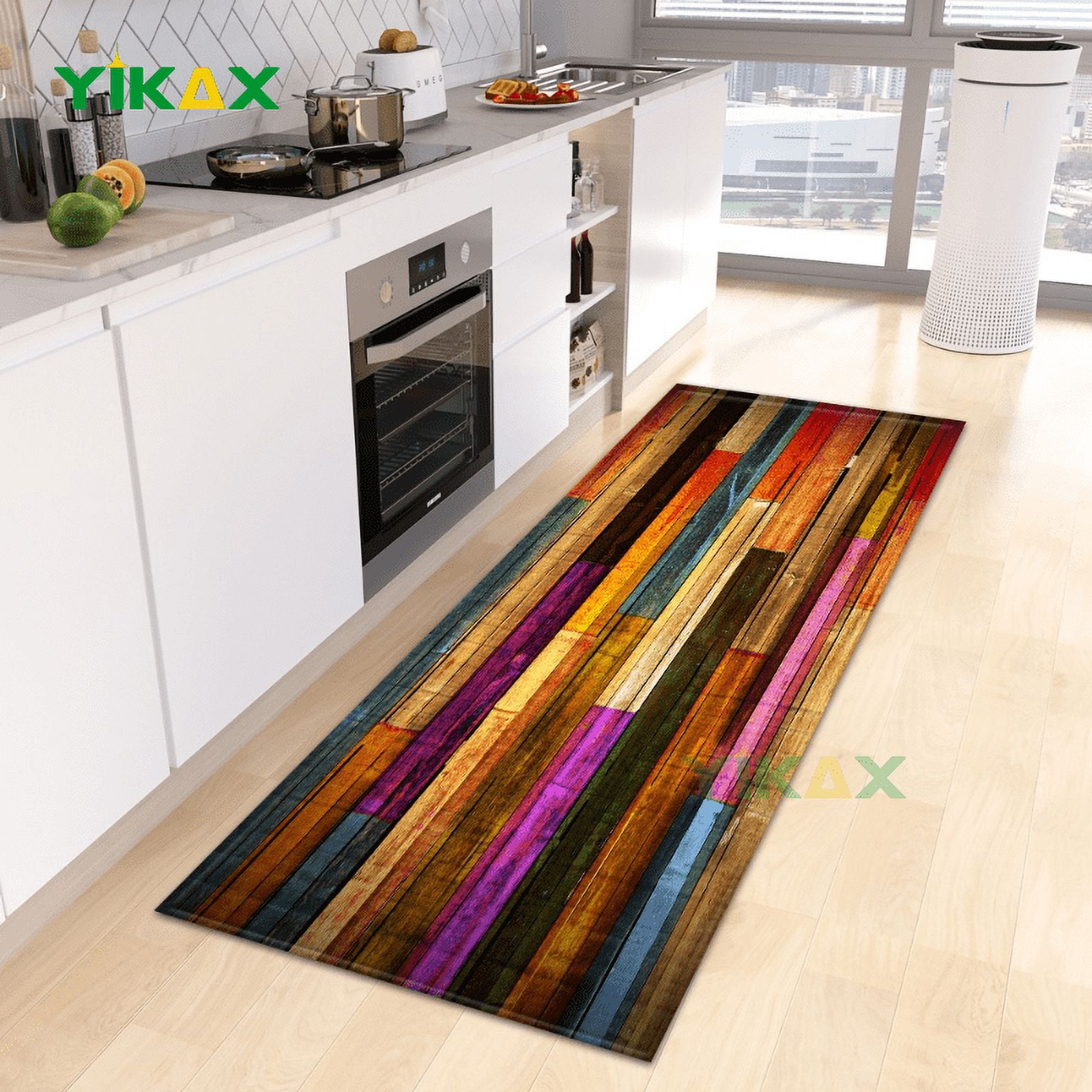 Kitchen PCV Mat Kitchen Rug 3D Wood Grain Entrance Mat Bathroom Living ...