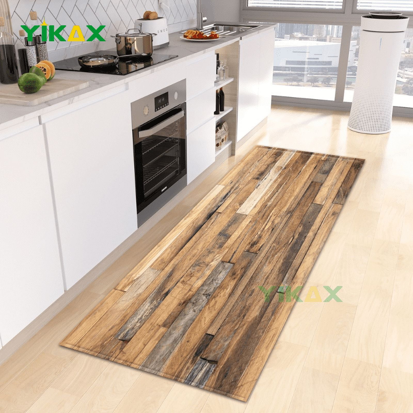 Kitchen PCV Mat Kitchen Rug 3D Wood Grain Entrance Mat Bathroom Living ...