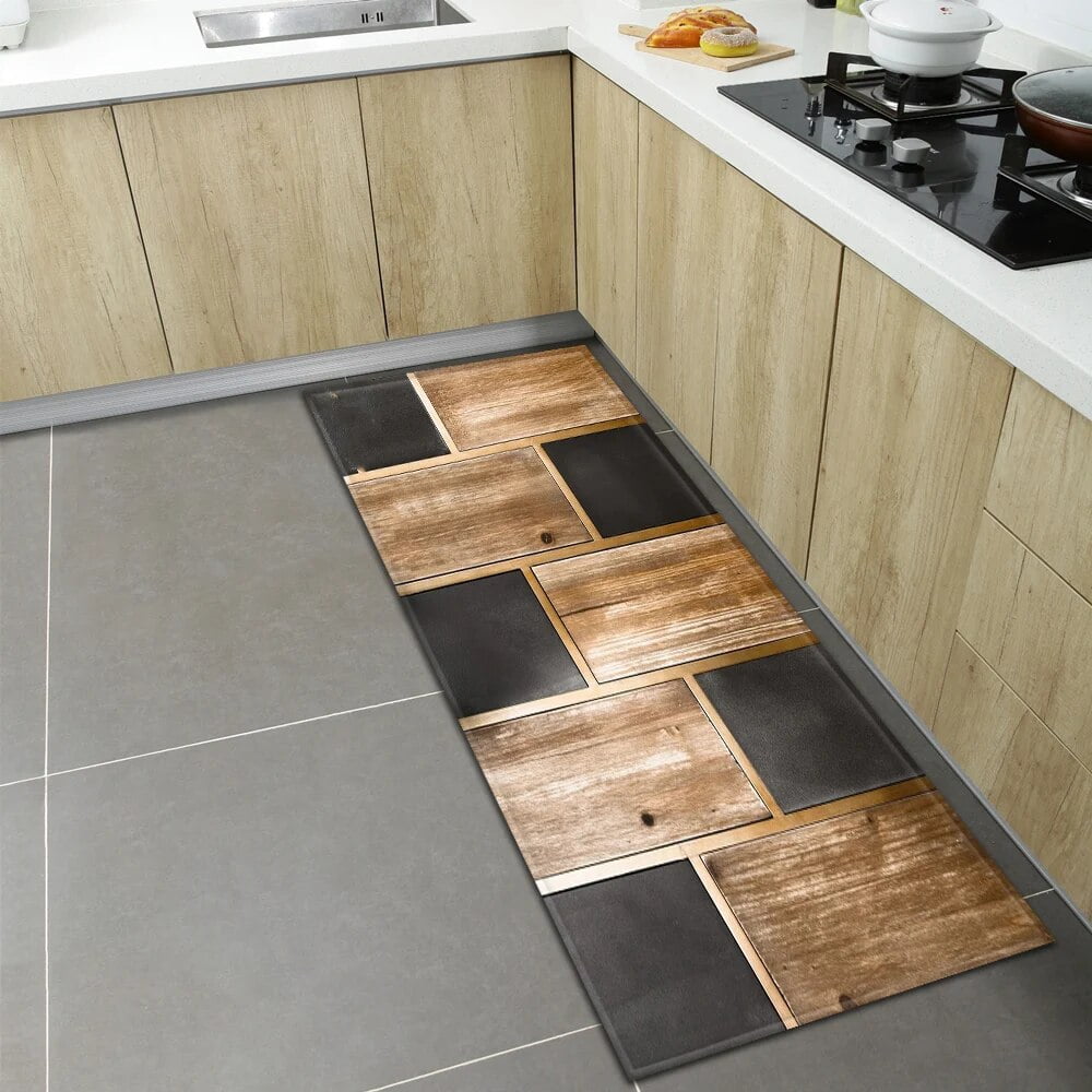 Kitchen PCV Mat Living Room Kitchen Decor Rug Wood Grain Entrance Door ...