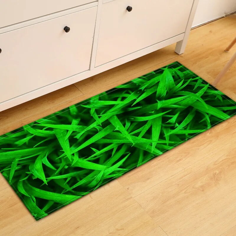 Kitchen PCV Mat Plant Leaf Print Decorative Mats Door Kitchen Bedroom ...