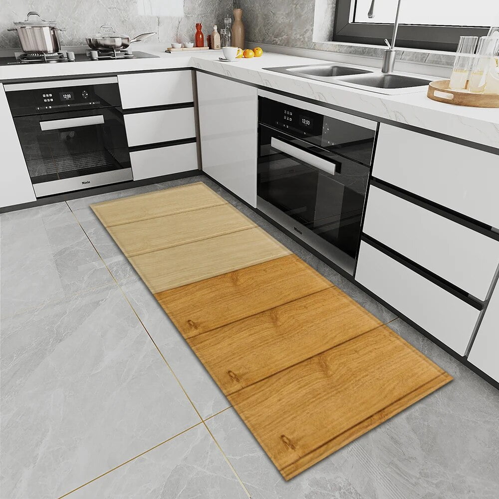 Kitchen PCV Mat Wood Grain Floor Printing Mats Entrance Door Kitchen ...