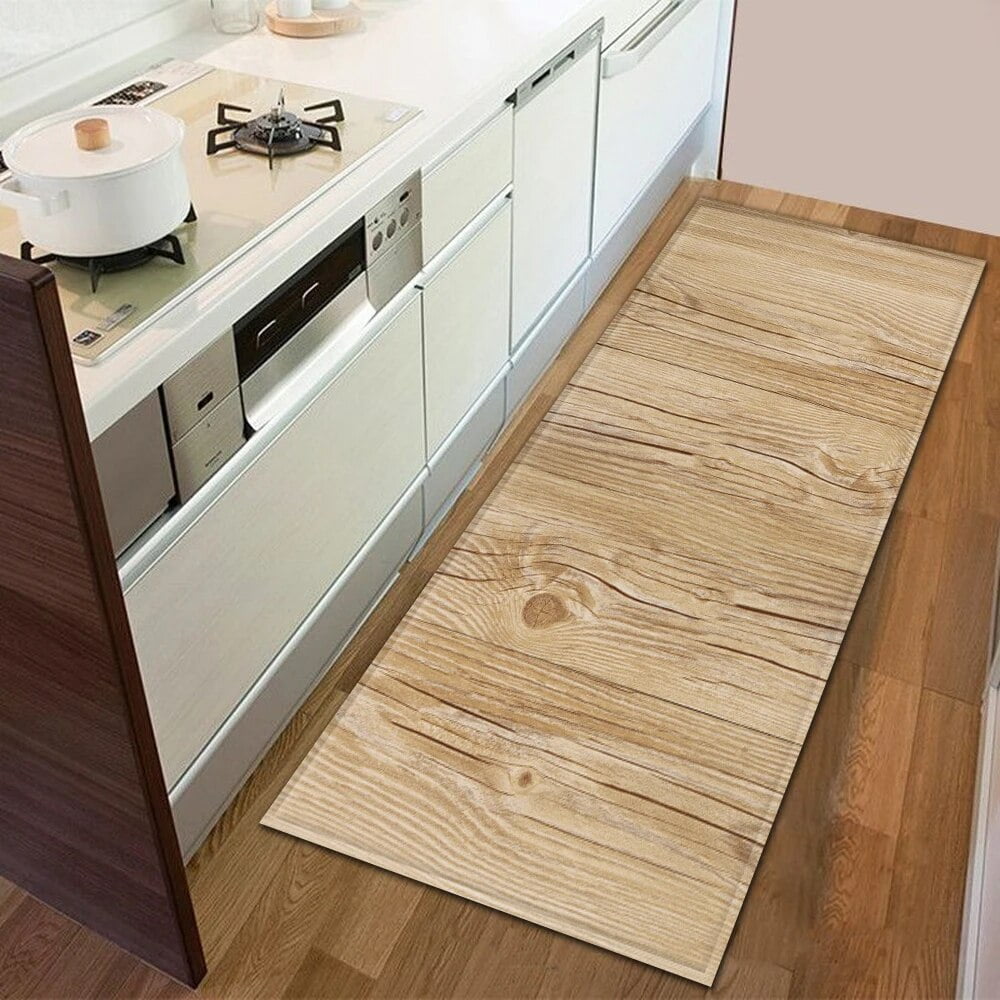 Kitchen PCV Mat Wood Grain Pattern Decorative Mats Kitchen Bedroom Rugs ...