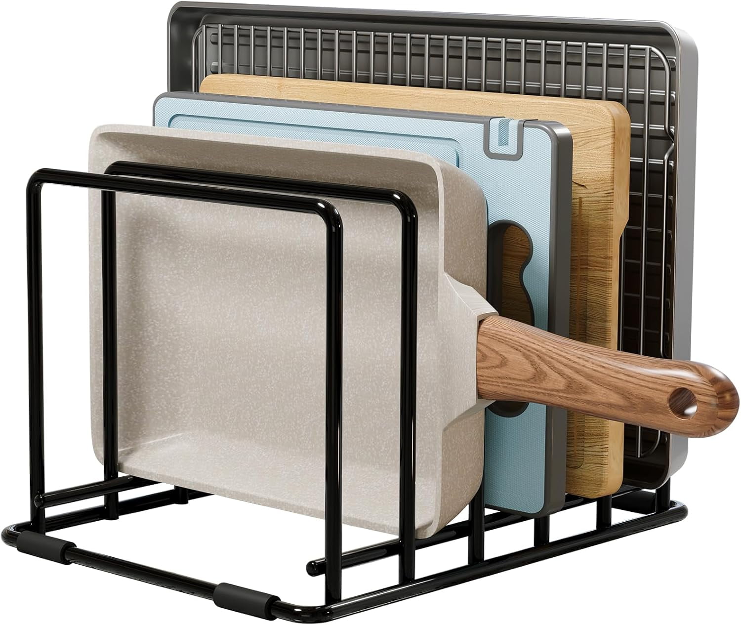 Kitchen Pan Organizer and Pot Rack, 5-Slot Steel Holder for Thin Pans ...