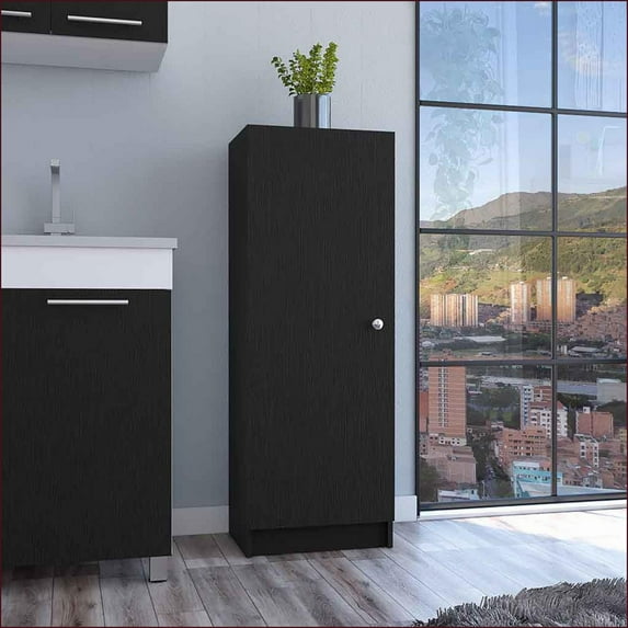 Kitchen Pantry 47"H One Door Cabinet, Four Interior Shelves, Black ...